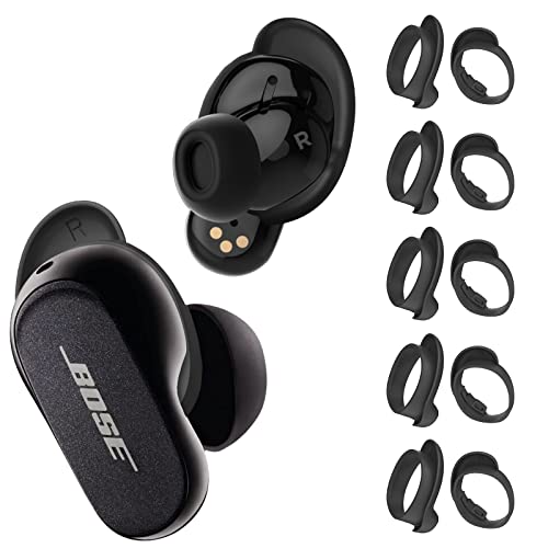 [5 Pairs] Ear Tips Covers for Bose QuietComfort Earbuds II, WOFRO Anti Slip Silicone Sport Wingtip Anti Scratches Accessories Compatiable with New Bose QC Earbuds 2 (5-Black)