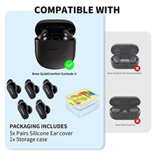 [5 Pairs] Ear Tips Covers for Bose QuietComfort Earbuds II, WOFRO Anti Slip Silicone Sport Wingtip Anti Scratches Accessories Compatiable with New Bose QC Earbuds 2 (5-Black)