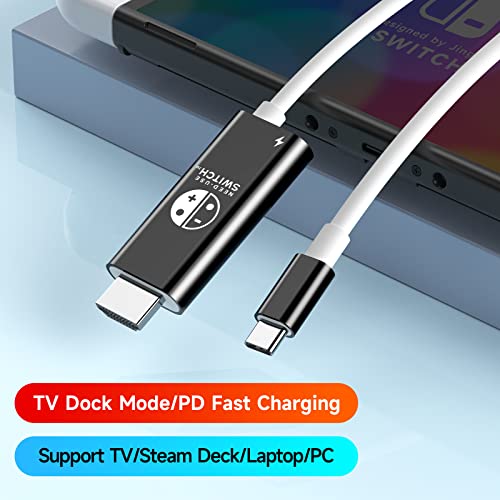 JINGDU Portable HDMI Adapter Compatible with Nintendo Switch NS/OLED, USB C to HDMI Cable Replaces The Original Switch Dock for TV Screen Mirroring, Convenient for Travel, 4K HD, 2m, Black