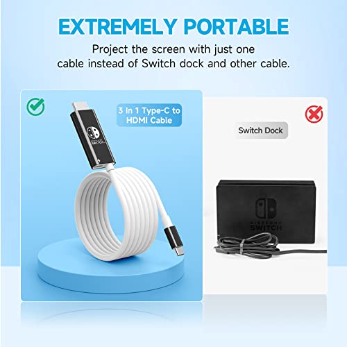 JINGDU Portable HDMI Adapter Compatible with Nintendo Switch NS/OLED, USB C to HDMI Cable Replaces The Original Switch Dock for TV Screen Mirroring, Convenient for Travel, 4K HD, 2m, Black