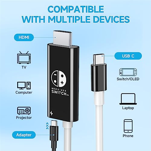 JINGDU Portable HDMI Adapter Compatible with Nintendo Switch NS/OLED, USB C to HDMI Cable Replaces The Original Switch Dock for TV Screen Mirroring, Convenient for Travel, 4K HD, 2m, Black