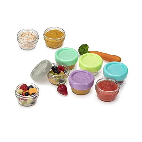 melii Glass Baby Food Freezer Jars, Snack Container with Lids, BPA Free, Microwave & Dishwasher Safe (2oz - 12 Piece Set)