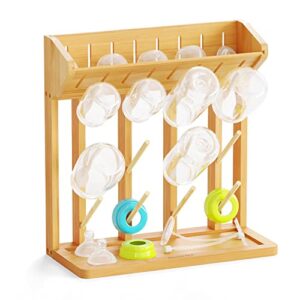 spaceaid bamboo baby bottle drying rack, space saving kitchen bottles holder organizer for baby bottle rack dryer storage accessories (natural, 12 bottles)