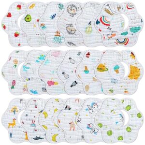 hicarer 36 pack muslin baby bibs bulk adjustable newborn toddler drool snap bibs 8 layers cotton baby boy girl bibs (petal)