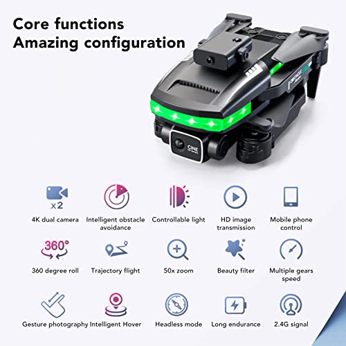 Foldable FPV Drone, Mini WiFi RC Drone with 4K Dual HD Camera, Intelligent Detection Quadcopter, APP & Gesture Control, LED Light, 3D Flip for Adults, Kids