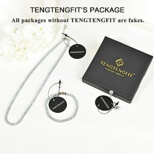 TENGTENGFIT Tennis Necklace Bracelet Earrings Jewelry Sets for Women Teen Girls 14K Silver Plated Cubic Zirconia Fashion Jewelry Hypoallergenic