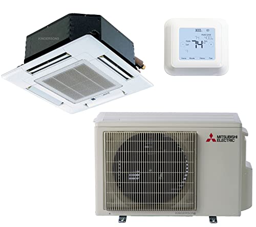 Mitsubishi 12,000 BTU 1 TON Four Way Ceiling Cassette Single Zone Mini Split System - SEER 22 AC & Heat Pump Ductless Ceiling Recessed Cool & Heat