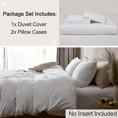 PHF 100% Cotton Duvet Cover California King Size, 3pcs Washed Cotton Linen Like Comforter Cover, Soft Breathable Durable Cooling Duvet Cover for Hot Sleepers, 104" x 98", White