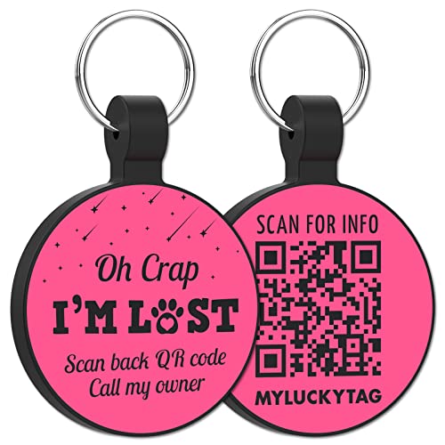 MYLUCKYTAG QR Code Silicone Pet ID Tag Dog Cat Tag, Online Pet Profile, Pet Location Alert Email, Digital Pet Tag, Quiet Dog Tag, Durable Pet ID, Dog Collar Tag, Engraved Pet Tag