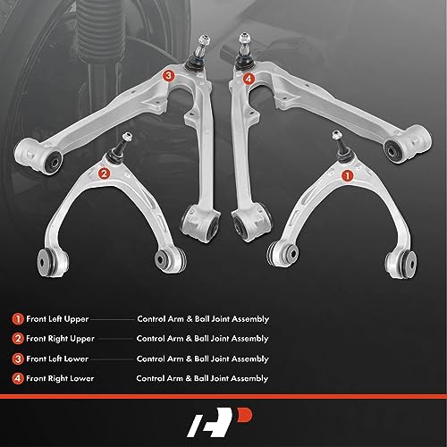 A-Premium Set of 4, Front Upper & Lower Control Arm Kit, with Ball Joint & Bushing, Compatible with Chevy & GMC & Cadillac - 2014-2020 - Silverado Tahoe Suburban Sierra Yukon (XL) Escalade (ESV)