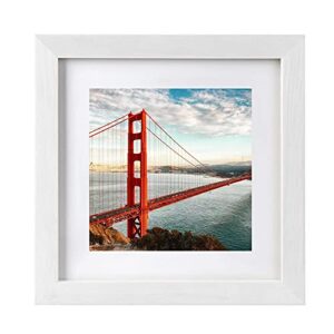 ajziojiro 8x8 picture frame square, display 6x6 picture frames with mat photo frame collage for wall décor, and wall mounting or table top made of solid wood-white