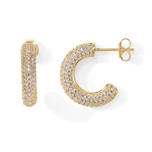 pavoi 14k yellow gold plated 925 sterling silver post cubic zirconia chunky hoop earrings | thick lightweight gold hoop earrings for women | fully studded hoop earring