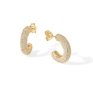 PAVOI 14K Yellow Gold Plated 925 Sterling Silver Post Cubic Zirconia Chunky Hoop Earrings | Thick Lightweight Gold Hoop Earrings for Women | Fully Studded Hoop Earring