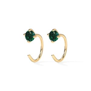 PAVOI 14K Yellow Gold 925 Sterling Silver Huggie Half Hoop Earrings for Women | Tiny Boho Green Cubic Zirconia Cartilage Earring