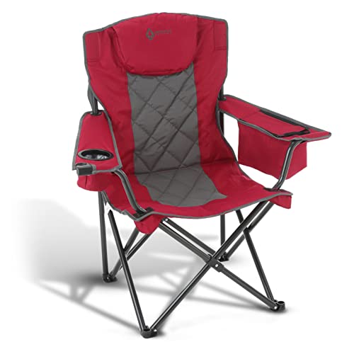 ARROWHEAD OUTDOOR Portable Folding Camping Quad Chair w/ 6-Can Cooler, Cup & Wine Glass Holders, Heavy-Duty Carrying Bag, Padded Armrests, Headrest & Seat, Supports up to 450lbs, USA-Based Support