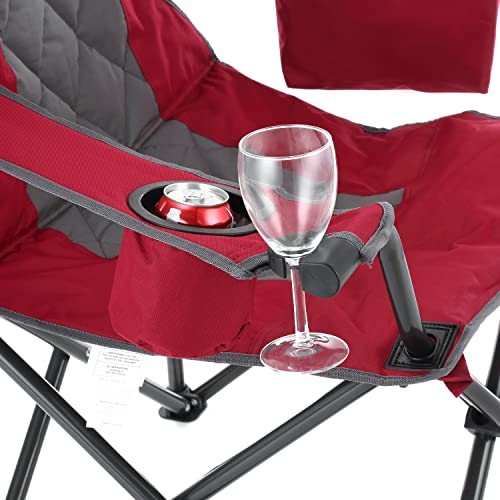 ARROWHEAD OUTDOOR Portable Folding Camping Quad Chair w/ 6-Can Cooler, Cup & Wine Glass Holders, Heavy-Duty Carrying Bag, Padded Armrests, Headrest & Seat, Supports up to 450lbs, USA-Based Support