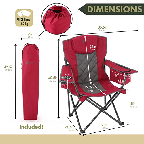 ARROWHEAD OUTDOOR Portable Folding Camping Quad Chair w/ 6-Can Cooler, Cup & Wine Glass Holders, Heavy-Duty Carrying Bag, Padded Armrests, Headrest & Seat, Supports up to 450lbs, USA-Based Support