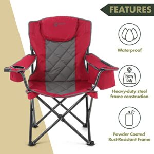 ARROWHEAD OUTDOOR Portable Folding Camping Quad Chair w/ 6-Can Cooler, Cup & Wine Glass Holders, Heavy-Duty Carrying Bag, Padded Armrests, Headrest & Seat, Supports up to 450lbs, USA-Based Support