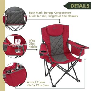 ARROWHEAD OUTDOOR Portable Folding Camping Quad Chair w/ 6-Can Cooler, Cup & Wine Glass Holders, Heavy-Duty Carrying Bag, Padded Armrests, Headrest & Seat, Supports up to 450lbs, USA-Based Support