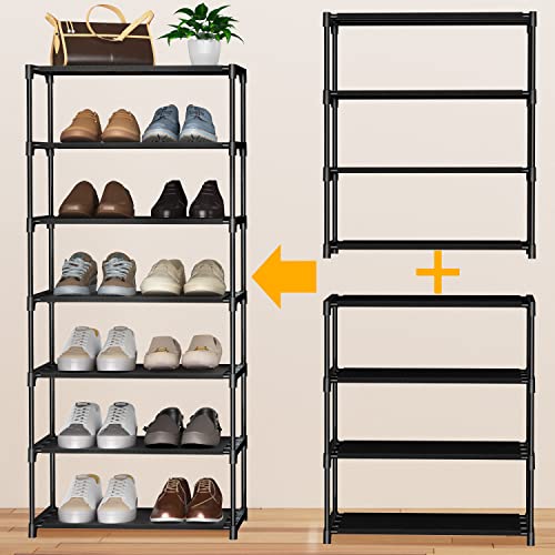 4-Tier Small Shoe Rack, Narrow Stackable Shoe Shelf Storage Organizer, Sturdy Metal Expandable Free Standing Shoe Racks for Entryway Hallway Closet Bathroom Living Room (4-Tier-Black)