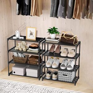 4-Tier Small Shoe Rack, Narrow Stackable Shoe Shelf Storage Organizer, Sturdy Metal Expandable Free Standing Shoe Racks for Entryway Hallway Closet Bathroom Living Room (4-Tier-Black)