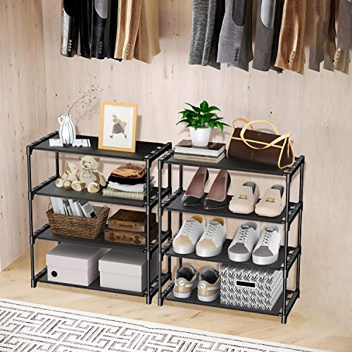 4-Tier Small Shoe Rack, Narrow Stackable Shoe Shelf Storage Organizer, Sturdy Metal Expandable Free Standing Shoe Racks for Entryway Hallway Closet Bathroom Living Room (4-Tier-Black)