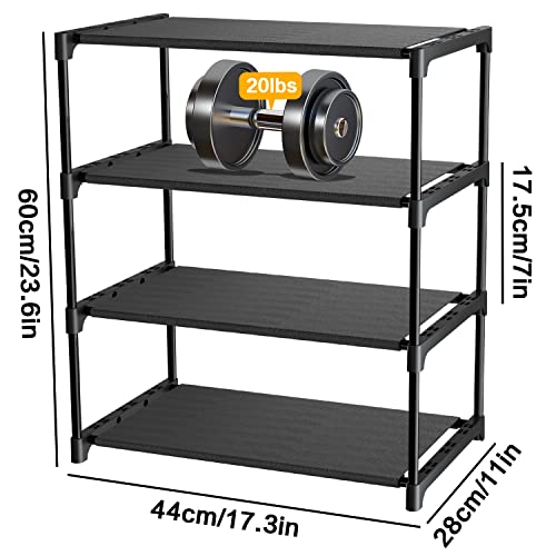 4-Tier Small Shoe Rack, Narrow Stackable Shoe Shelf Storage Organizer, Sturdy Metal Expandable Free Standing Shoe Racks for Entryway Hallway Closet Bathroom Living Room (4-Tier-Black)