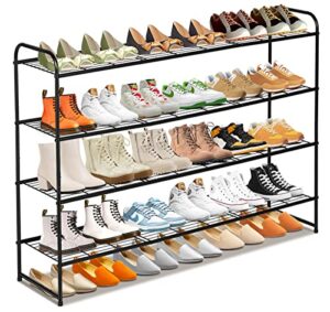 sleeping lamb 4 tier long shoe organizer for closet, metal shoe rack wide shoe storage organizer 30-pairs shoe shelf for bedroom, floor, entryway (black)