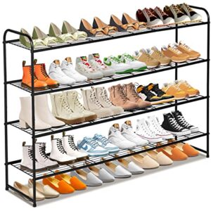 SLEEPING LAMB 4 Tier Long Shoe Organizer for Closet, Metal Shoe Rack Wide Shoe Storage Organizer 30-Pairs Shoe Shelf for Bedroom, Floor, Entryway (Black)