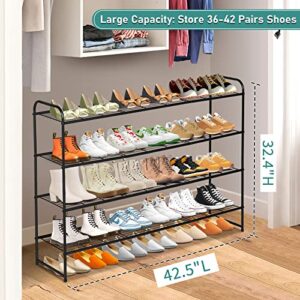 SLEEPING LAMB 4 Tier Long Shoe Organizer for Closet, Metal Shoe Rack Wide Shoe Storage Organizer 30-Pairs Shoe Shelf for Bedroom, Floor, Entryway (Black)