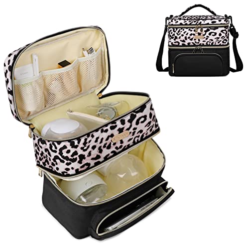 V-COOOL Wearable Breast Pump Bag Compatible with Willow Elvie Hands-Free Pumps, Carrying Case for Work Mom, Breastfeeling Pump Bag Adjustable Velcro and Pump Parts Wet Bag(Only Leopard Bag)