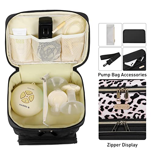 V-COOOL Wearable Breast Pump Bag Compatible with Willow Elvie Hands-Free Pumps, Carrying Case for Work Mom, Breastfeeling Pump Bag Adjustable Velcro and Pump Parts Wet Bag(Only Leopard Bag)