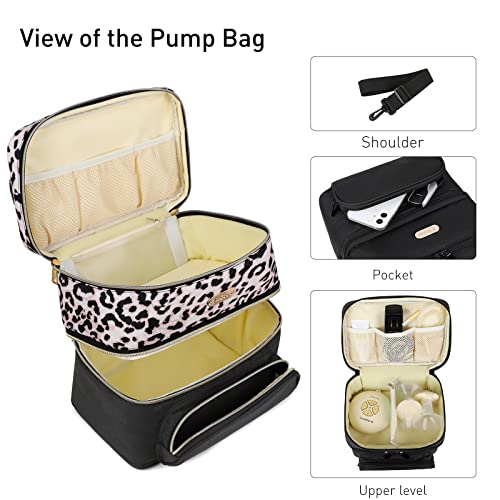 V-COOOL Wearable Breast Pump Bag Compatible with Willow Elvie Hands-Free Pumps, Carrying Case for Work Mom, Breastfeeling Pump Bag Adjustable Velcro and Pump Parts Wet Bag(Only Leopard Bag)