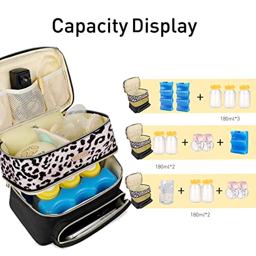 V-COOOL Wearable Breast Pump Bag Compatible with Willow Elvie Hands-Free Pumps, Carrying Case for Work Mom, Breastfeeling Pump Bag Adjustable Velcro and Pump Parts Wet Bag(Only Leopard Bag)