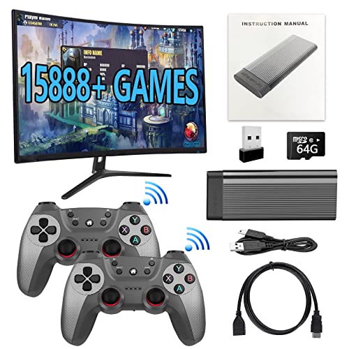 Super Game Console H9, HDMI Plug & Play Video Nostalgia Stick Game, Retro Games 1080p HD Output to TV & Monitor, Game Stick Built-in 9 Emulators with Dual 2.4G Wireless Controllers (64G, 15888 Games)