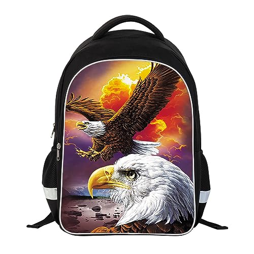 ZRENTAO Kids Backpack with Bald Eagle Design for Elementary School 17 Inch Lightweight Bookbag with Reflective Strips for Boys