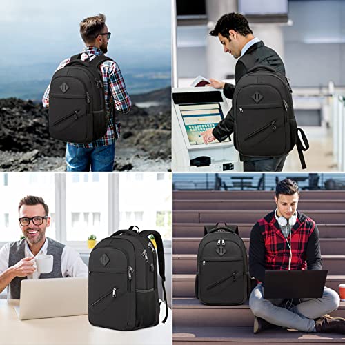 Black Backpack for Men and Women, School Backpacks for Teen Boys & Girls, Water Resistant Durable Anti Theft Travel Laptop Backpack, Student Bookbag Fits 15.6 Inch Laptop with USB Charging Port, Gifts