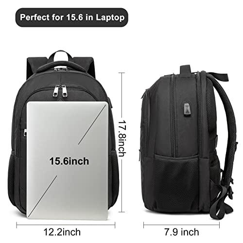 Black Backpack for Men and Women, School Backpacks for Teen Boys & Girls, Water Resistant Durable Anti Theft Travel Laptop Backpack, Student Bookbag Fits 15.6 Inch Laptop with USB Charging Port, Gifts