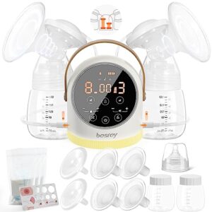 besrey double electric breast pump: 200% efficient with double pump & double valve, 3 modes 9 levels, memory function, 10 breastmilk storage bags & 21mm/24mm flanges breastfeeding pump