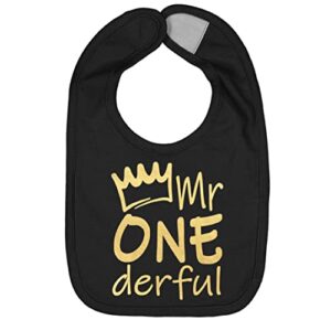 aiden's corner handmade cute baby boy mr onederful first birthday smash cake bib - 1st birthday bibs (gold black)