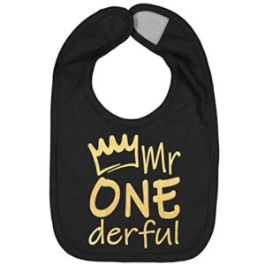 Aiden's Corner Handmade Cute Baby Boy Mr Onederful First Birthday Smash Cake Bib - 1st Birthday Bibs (Gold Black)