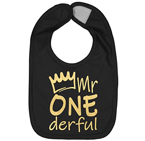 Aiden's Corner Handmade Cute Baby Boy Mr Onederful First Birthday Smash Cake Bib - 1st Birthday Bibs (Gold Black)