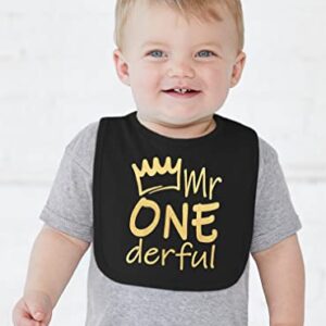 Aiden's Corner Handmade Cute Baby Boy Mr Onederful First Birthday Smash Cake Bib - 1st Birthday Bibs (Gold Black)