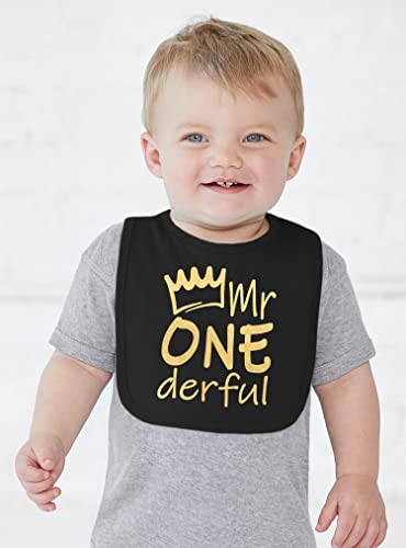 Aiden's Corner Handmade Cute Baby Boy Mr Onederful First Birthday Smash Cake Bib - 1st Birthday Bibs (Gold Black)