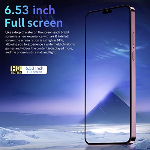 Yoidesu I14pro Unlocked Smartphone for Android 10, 6.53in Ultra HD Screen Face Unlock 3G Cellphone, 4GB RAM 64GB ROM Dual SIM Ultra Thin and Light Mobile Phone, WiFi BT 8MP 16MP 3500mAh