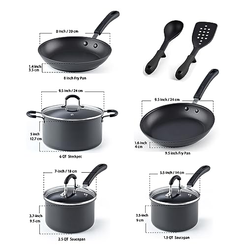 Cook N Home Professional Hard Anodized Nonstick Pots and Pans 10-Piece Cookware Set, with Stay-Cool Handles Black