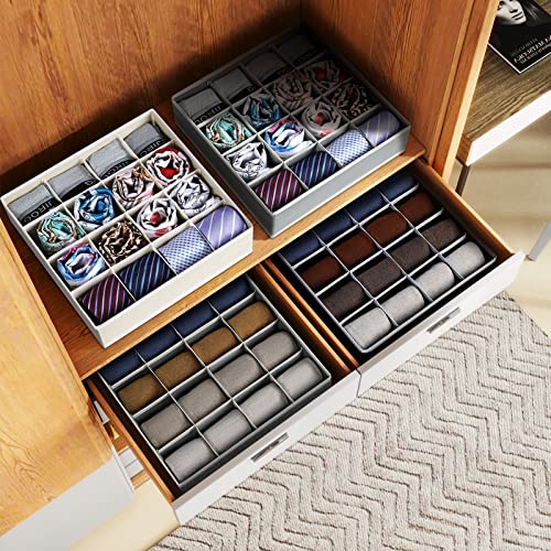 homsorout Sock Organizers, Large Underwear Organizers, Foldable Dresser Drawer Organizers for Clothing, Closet Organizers and Storage for Men's Socks, Stockings, Ties, Panties, 4 Packs (Grey)