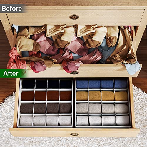 homsorout Sock Organizers, Large Underwear Organizers, Foldable Dresser Drawer Organizers for Clothing, Closet Organizers and Storage for Men's Socks, Stockings, Ties, Panties, 4 Packs (Grey)