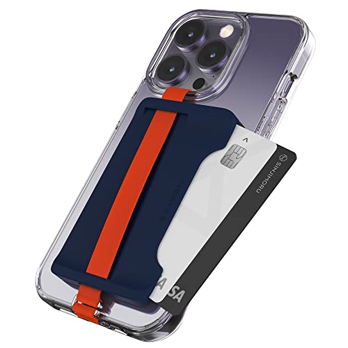 Sinjimoru Never Lose Your Cards Again! Silicone Card Holder with Loop, Finger Grip Strap for iPhone and Android Cell Phones ID Credit Card Wallet Sleeve for Phone Cases. Sinji Loop Wallet Navy 200