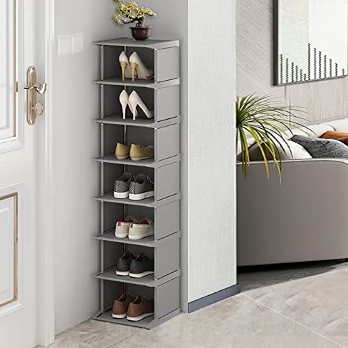 Narrow Shoe Rack 8 Tiers, Tall Skinny Shoe Organizer, Small Space and Vertical Shoe Rack, Suitable for Entryway,Hallway,Closet, Corner, Bedroom and Garage Shoe Shelf (Classic Grey